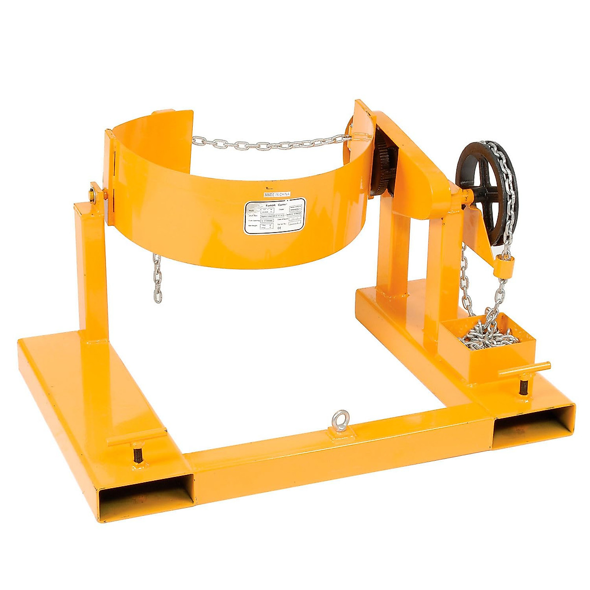 Global Industrial Forklift Tilting 55 Gallon Drum Dumper, Steel, Yellow, 800 Lb. Capacity