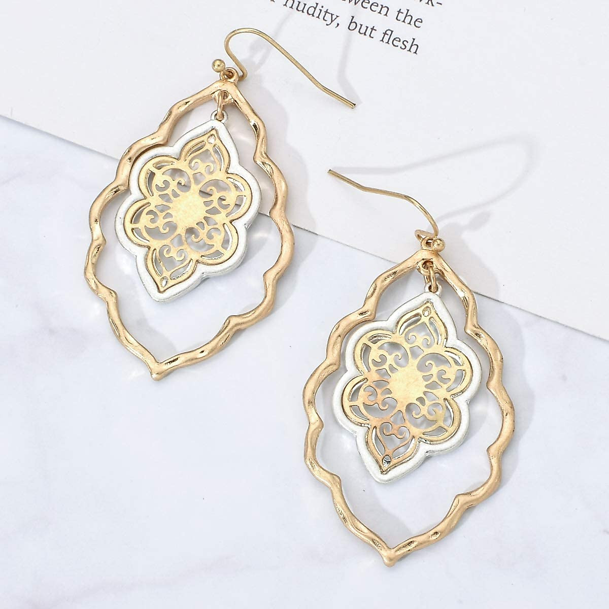 Gold Filigree Flower Earrings for Women Dangling Jewelry (gold filigree earrings)