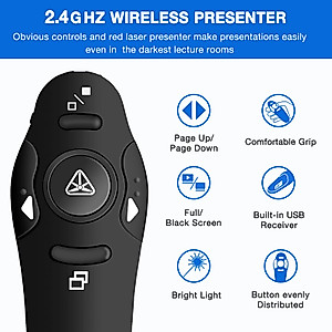 Presentation Clicker Wireless Presenter Remote USB Control Powerpoint PPT Clicker, Laser Pointer RF 2.4GHz Presenter Remote Google Slide Advancer Powerpoint Clicker for Computer/Laptop/Mac/Keynote