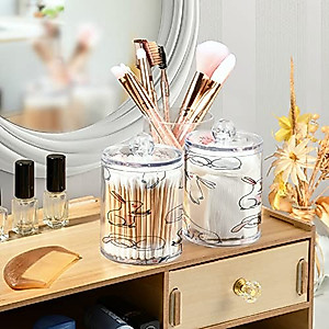 ALAZA Watercolor Rabbit Bunny Easter 2 Pack Qtip Holder Dispenser with Lid 14 Oz Clear Plastic Apothecary Jar Containers Jars Bathroom for Cotton Swab, Ball, Pads, Floss, Vanity Makeup Organizer