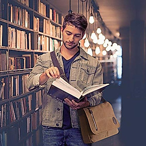 Vintage Canvas Satchel Messenger Bag for Men Women,Travel Shoulder bag 13.5" Laptop Bags Bookbag (Coffee)