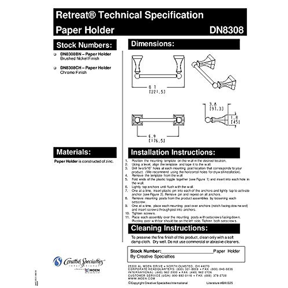 Moen DN8308BN Retreat Collection Double Post Pivoting Toilet Paper Holder, Brushed Nickel