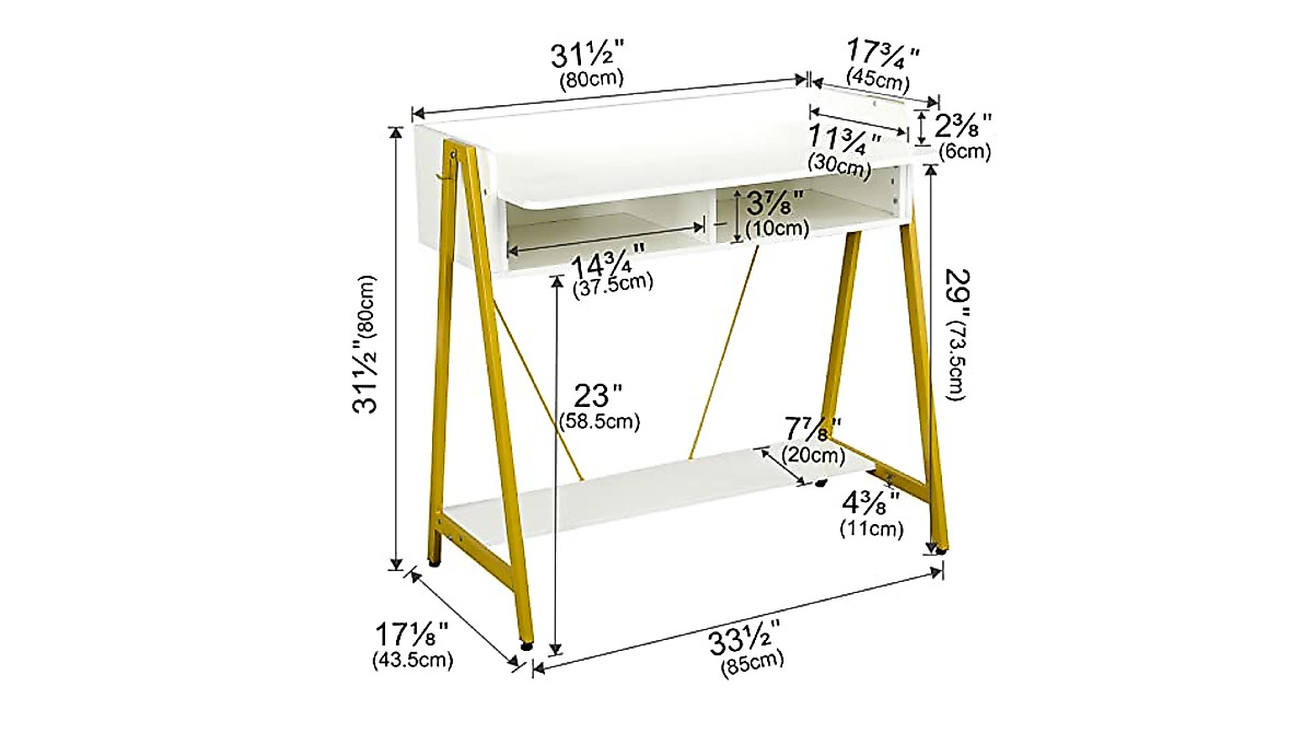 TEAMIX Desk DA80: Modern White + Gold Computer & Gaming Desk