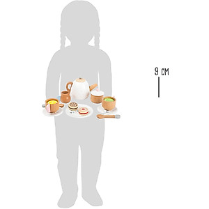 Small Foot Wooden Toys-Premium 17 Piece Toy Tea Playset- Deluxe Play Pretend Food Set includes Tea Pot, Cookies, Plates and Teacup-Ideal for Toddlers 3+