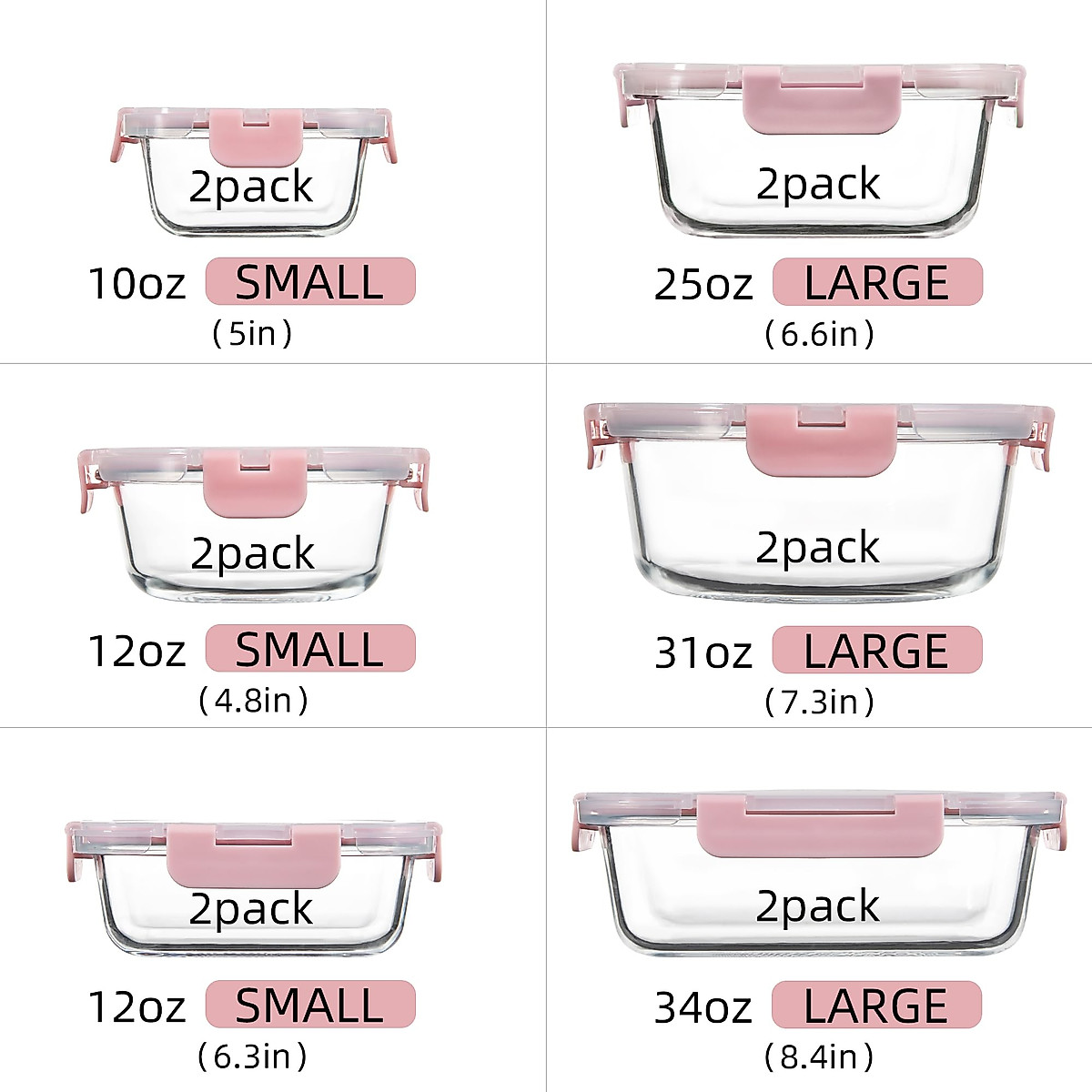 CZUMJJ Glass Meal Prep Containers Set of 12 Food Storage Containers for Lunches, Dishwasher Safe, Pink