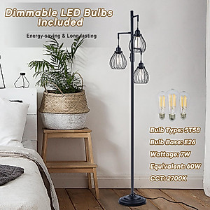 DYLBRIHOM 68.5” Dimmable Floor Lamp, Industrial Farmhouse Floor Lamps with Elegant Teardrop Cages, Rustic Floor Lamps Black Tall Vintage Pole Lamps for Living Room Bedroom Office, 3 LED Bulbs Included