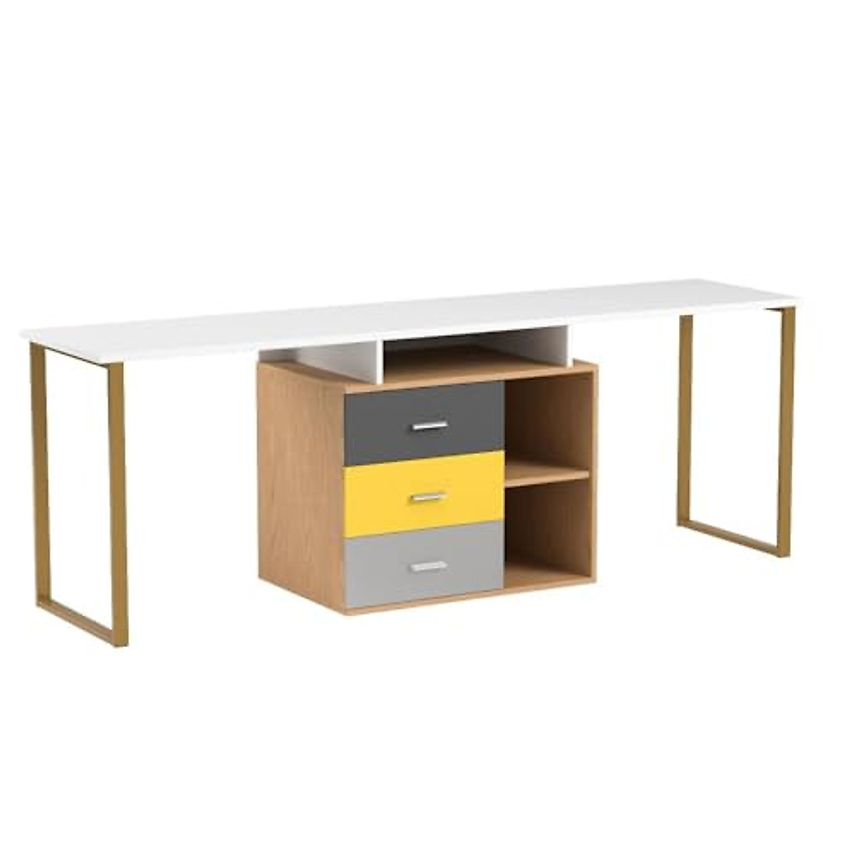Tangkula 87 inch 2-Person Desk with 3 Storage Drawers & Shelves, Large Computer Desk, Multifunctional L-Shaped Desk Writing Desk Computer Workstation with Spacious Desktop, Home Office Desk