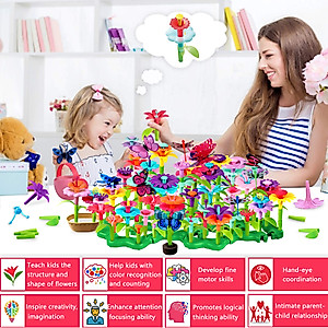 LANNEY Flower Building Toy Set, 200 Pcs Flower Garden Building Toys for Girls Boys 3 4 5 6 7 Year Old, Educational Stem Build Flower Garden Toy, Kids Toddler Birthday Gift Ideas