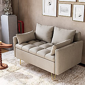 GAOMON 44”W Faux Leather Sofa, Couch with Heavy Duty Frame and Comfortable Cushion - Great for Living Room or Office Space in Beige