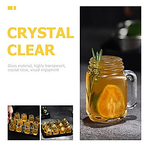 Cabilock Mini Glass Mason Jar Mason Jars Mugs with Glass Handles, 6pcs 40ml Drinking Glasses Old Fashioned Drink Glass for Beverages Wales Cocktails Beer Tea Party Favors Whiskey Glasses