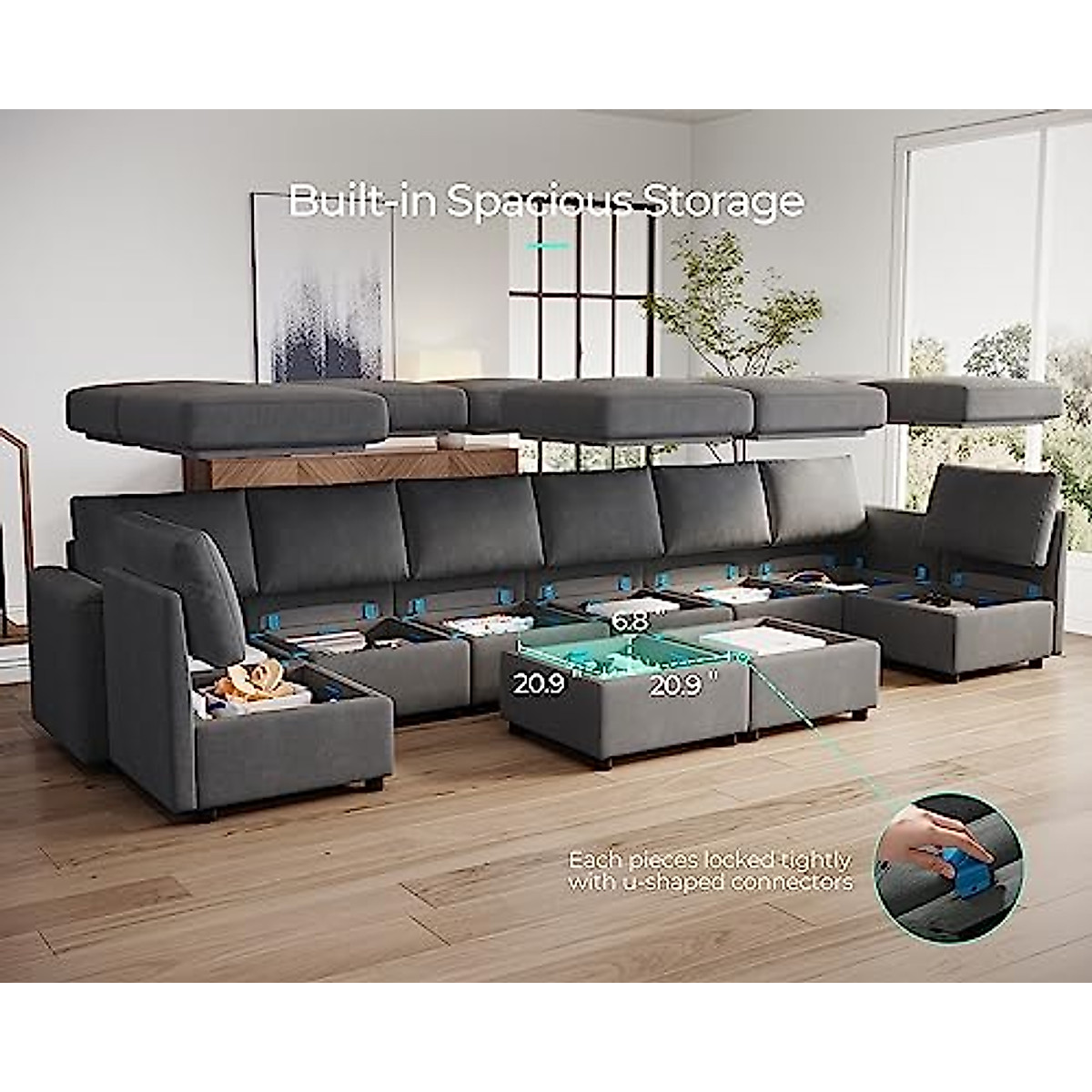 LINSY HOME Oversized Modular Sectional Sofa, Convertible Sectional Sofa Couch with Memory Foam, Modular Sleeper Sofa Covers Removable and Changeable, 10 Seat Sofa Sets for Living Room, Dark Grey