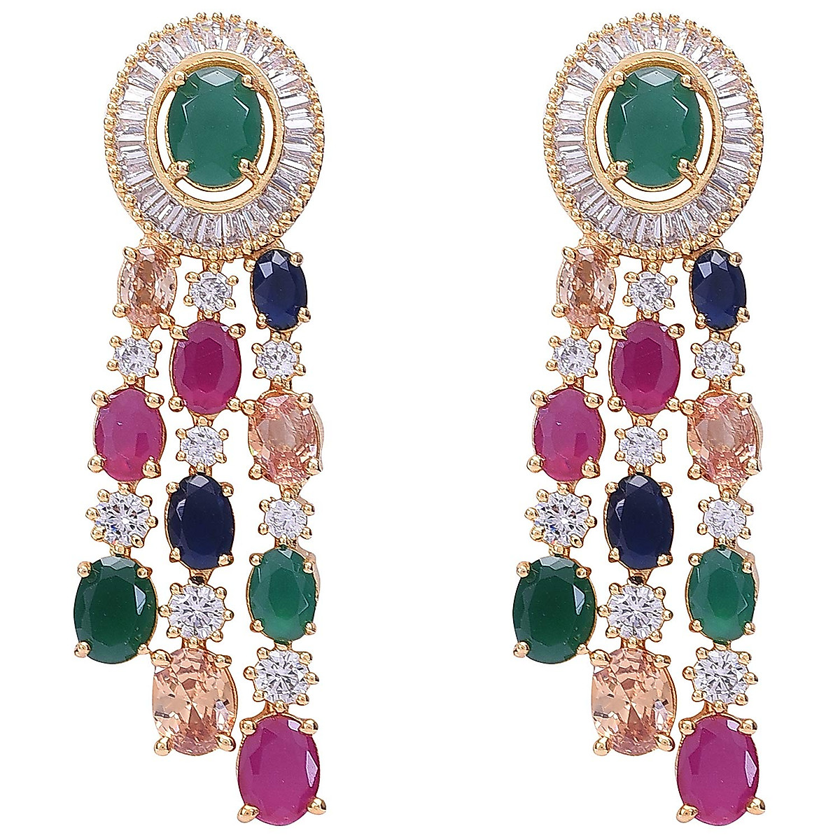 Ratnavali Jewels Cubic Zirconia Gorgeous Wedding Bridal Multi Strand Necklace Dangle Earrings Jewelry Set