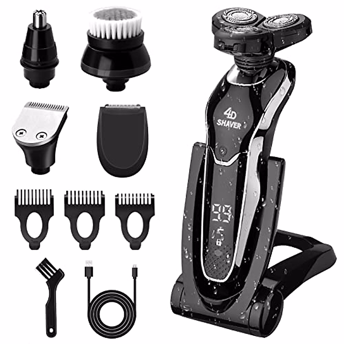 Electric Shaver Razor for Men, BestMal 5 in 1 Wet/Dry Electric Shavers Razors for Men, Rechargeable Waterproof Mens Electric Razor with Nose Trimmer Sideburns Hair Trimmer and Face Cleaning Brush