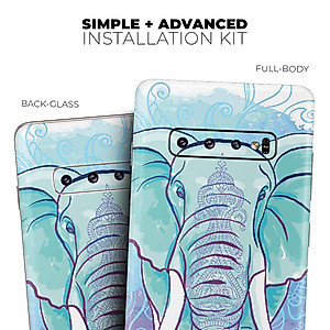 DesignSkinz Flourished Blue & Purple Sacred Elephant Protective Vinyl Decal Wrap Skin Cover Compatible with The Samsung Galaxy S20 (Screen Trim & Back Glass Skin)