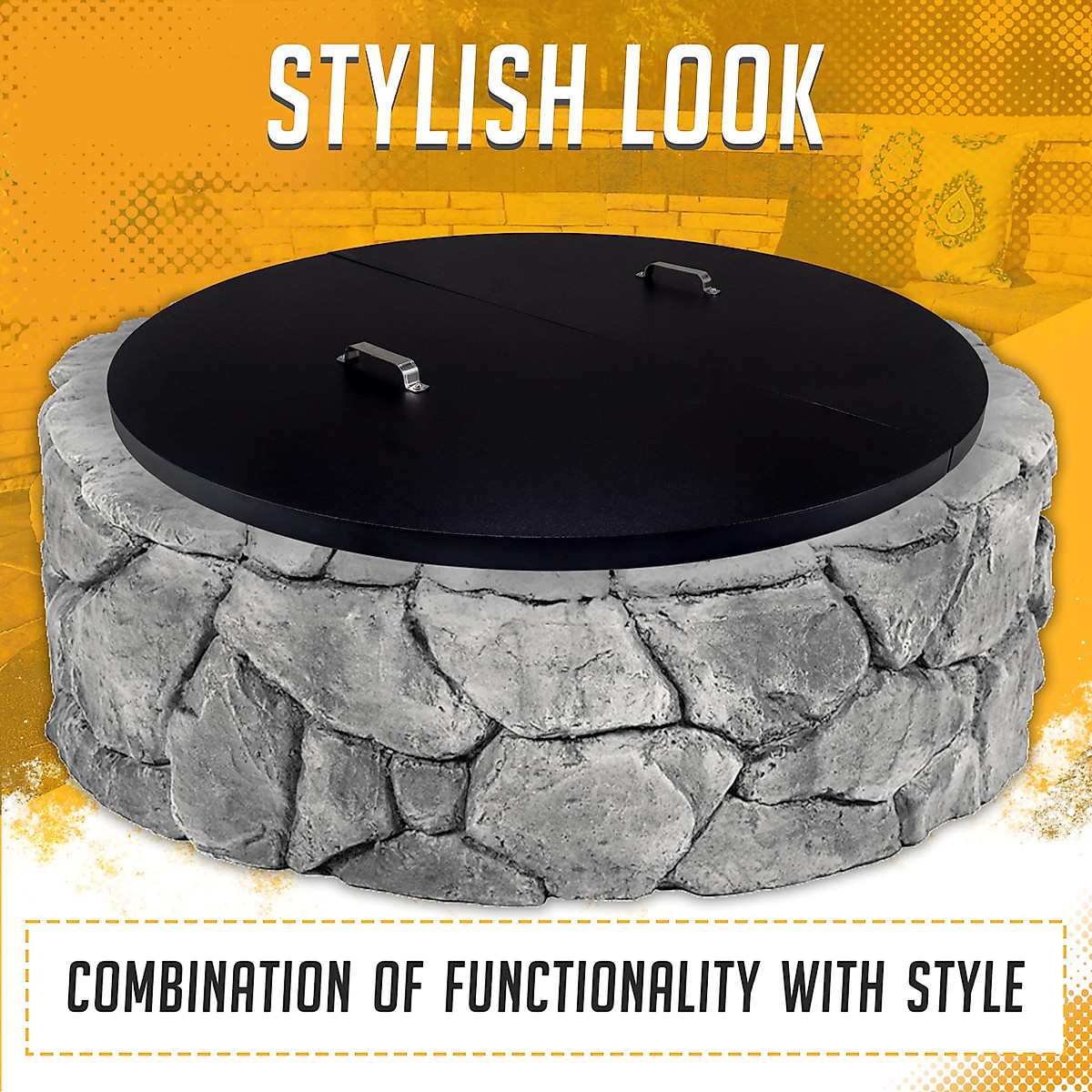 Simond Store Portable Fire Pit Cover Round, 42” inch Diameter Snuffer Lid Ring Steel, Fire Pit Pan Lid- 2 mm Thickness, with Handle
