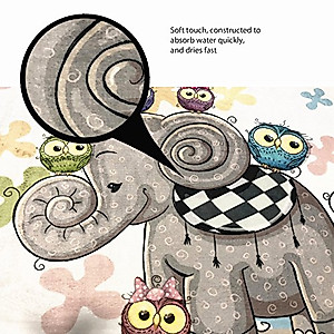 Amagical 16 Piece Bathroom Mat Set Shower Curtain Set Cute Cartoon Elephant and Owls On a Floral Background Bath Mat Contour Mat Toilet Cover Shower Curtain with 12 Hooks