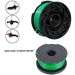 SF-080 Replacement Spool，GH3000 Trimmer Spools, Auto Feed Replacement Spools,20-Foot, 0.08-Inch, Auto Feed,Compatible with Black and Decker Weed Eater LST540 LST540B SF-080-BKP String Trimmer- 7 Pack