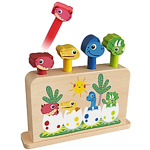 Tacobear Pop Up Toy Wooden Dinosaur Montessori Games Preschool Learning Educational Toys for 1 2 3 Years Baby Toddlers Kids Boys Girls