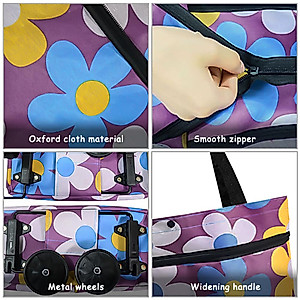 YASYU Folding Shopping Bag With Wheels, Purple Flower, Unisex Adult, Utility Cart Wagon