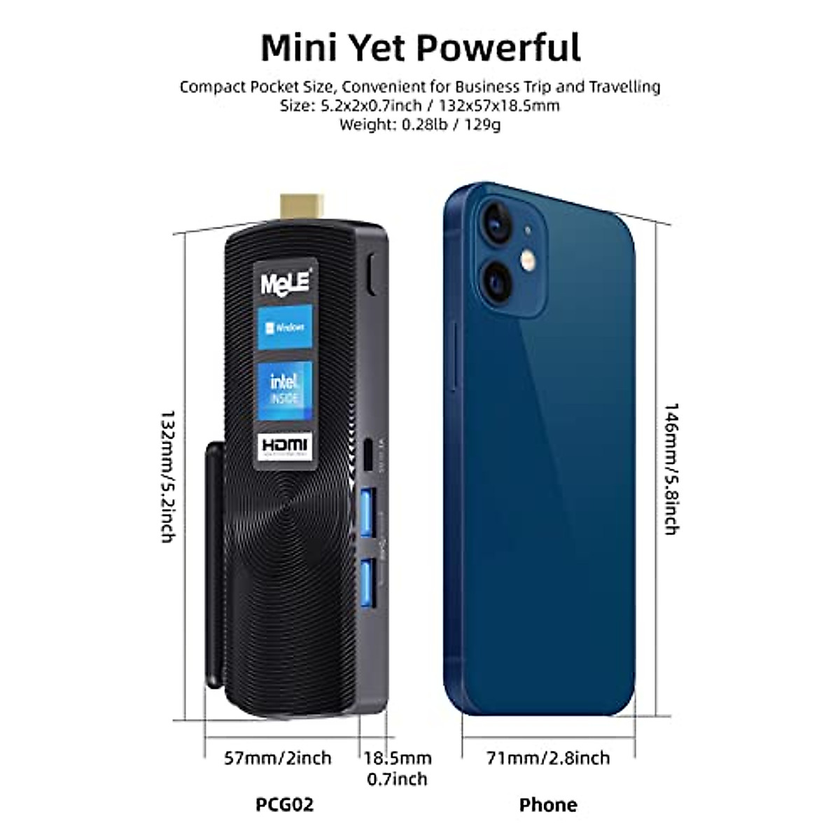 MeLE PCG02 Fanless Mini PC Stick Desktop,J4125 8GB 256GB Windows 11 Pro 4K HDMI Portable Small Computer, Support Win10 pro PXE Unlocked Bios Gigabit Ethernet, Work on Media Industry IoT Office