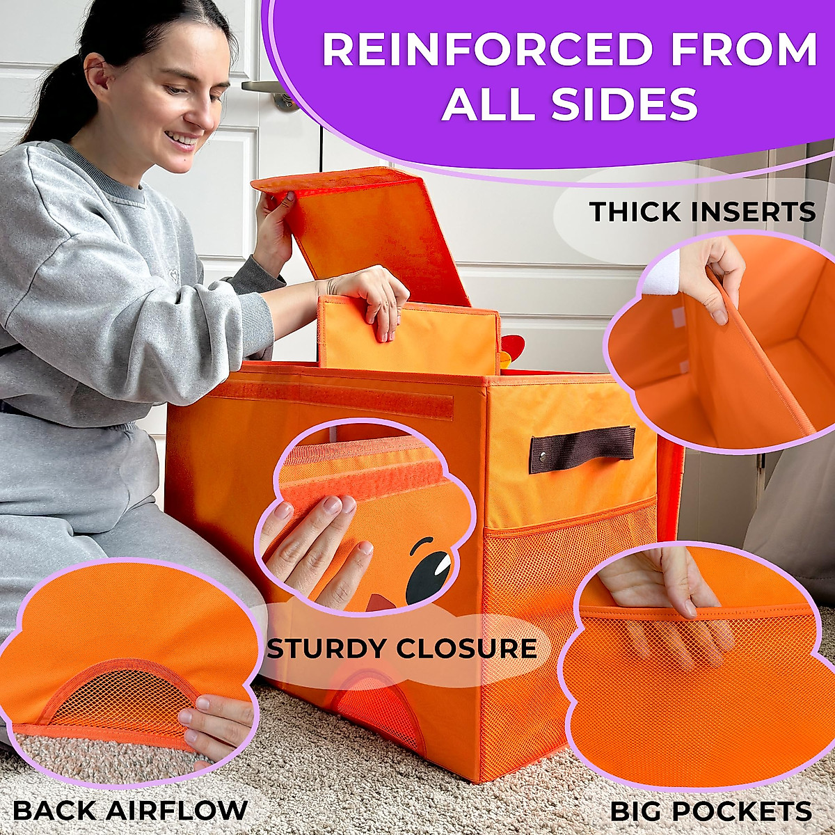 QUOKKA Large Toy Storage Box Owl & Small Toy Storage Box Giraffe Playroom Organizers