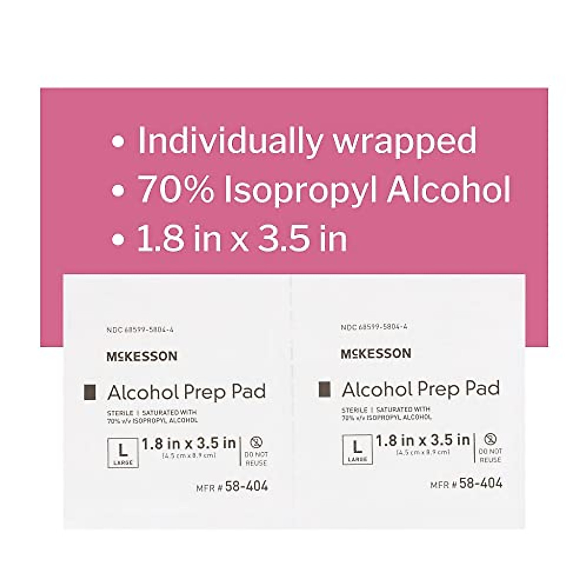 McKesson Alcohol Prep Pads, 2-Ply 70% Isopropyl Alcohol Individually Wrapped Wipes, 100 Count, 1 Pack