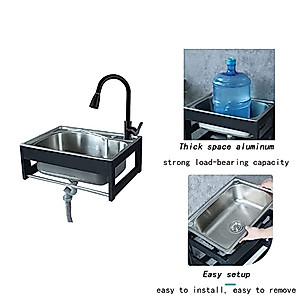 Utility sink,single bowl kitchen sinks,wall mounted stainless steel utility sink,304 stainless steel wall mount single slot with towel rack for garage, garden, kitchen, home (Size : 37 * 32cm)