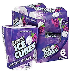 ICE BREAKERS Ice Cubes Arctic Grape Sugar Free Chewing Gum Bottles, 3.24 oz (6 Count, 40 Pieces)
