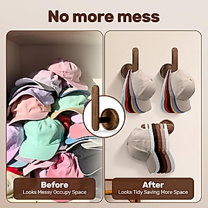 Hat Rack for Wall Hat Organizer for Baseball Caps Strong Adhesive Hat Hooks for Wall Decorative Hooks Walnut Cap Holder Organizer Hat Holder Storage Hanger for Closet Door, Gift for Man Woman(2 Pack)