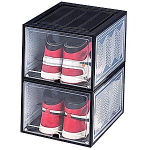 FORTUNE Shoebox storage containers with Ventilation Holes fits for Men Women Sneakers US Size Up to 14, Max Compression Force up to 100 LBS, Set of 2 Pack (Black) (YY2PKBlack)