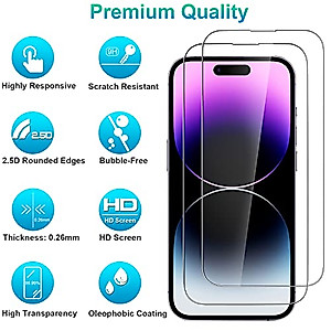 2 Pack Tempered Glass Designed for iPhone 14 Pro Max Screen Protector with 2 Pack Camera Lens Protector Anti Scratch 9H Hardness Ultra Transparent HD Clear Compatible for iPhone 14 Pro Max