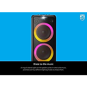 Philips X5206 Bluetooth Party Speaker with Extra bass, Up to 14 Hours Battery, Party Lights and Karaoke Effects, Microphone and Guitar Input, Audio-in, USB Charging, Built-in Trolley, TAX5206
