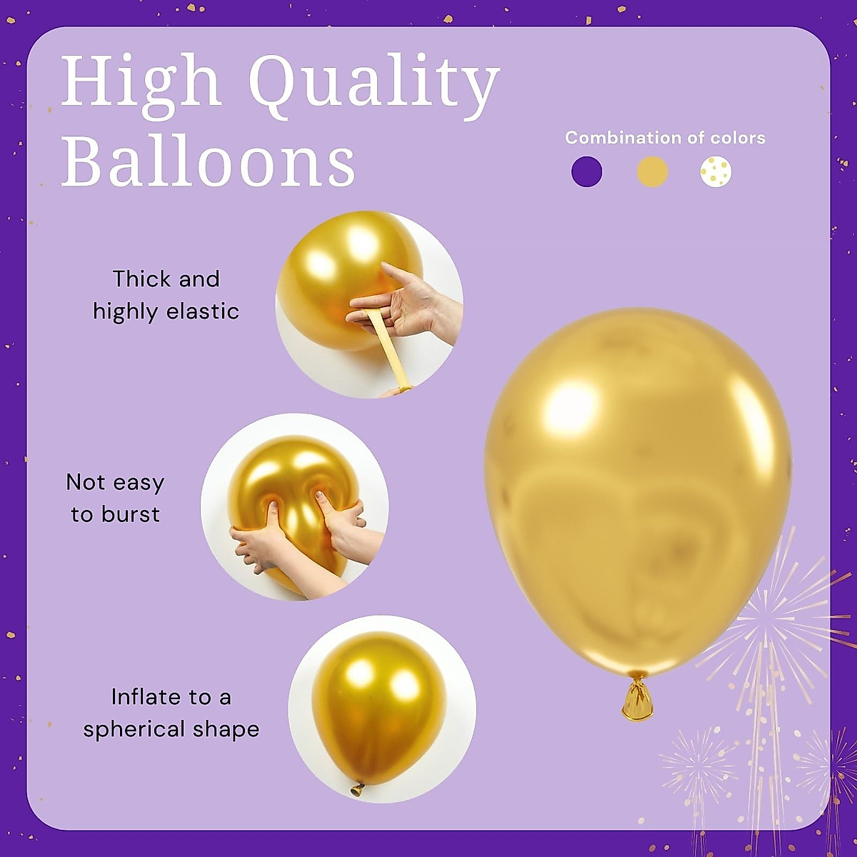 BAUANOOY Purple and Gold balloons, 60pcs 12 Inch Purple Metallic Chrome Gold and Confetti Balloon for Wedding Graduation Birthday Party Decorations