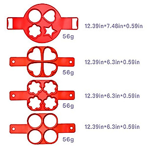 Akamino Pancake Making Mold Fried Egg Mold Reusable Silicone Pancake Maker with 4 Cavity (Heart Round Star) - 4 Pieces