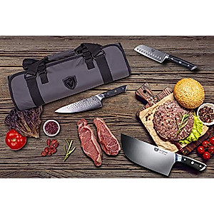 Dalstrong Ballistic Series Knife Roll - Graphite Black - Premium Ballistic Nylon & Top Grain Leather Roll Bag - 22 Knife Slots - Interior and Rear Zippered Pockets - Blade Travel Storage/Case