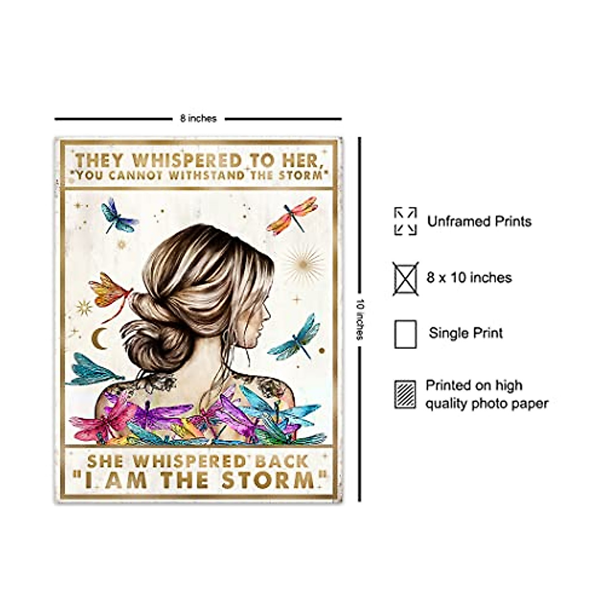 Inspirational Positive Quotes Wall Decor - She Whispered Back I Am The Storm - Hippie Boho Wall Art - Motivational Poster - Encouragement Gifts for Women - Rustic Bedroom Living Room Home Office