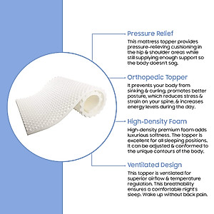 Greaton Breathable 2-inch Convoluted Egg Shell Foam Mattress Topper | Toppers for Mattresses Adds Ultimate Comfort, Reduces Back Pain, Perfect Body Support, Maintain Proper Posture, Twin, White