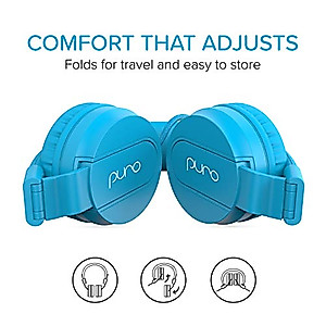 Puro Sound Labs PuroBasic Volume Limiting Wired Headphones for Kids, Boys, Girls 2+ Foldable & Adjustable Headband w/Microphone, Compatible with iPad, iPhone, Android, PC & Mac, Blue