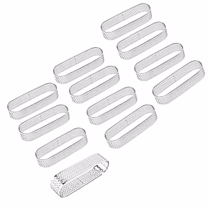 12Pcs Tart Rings Perforated Oval Tartlet Molds French Dessert Fruit Pie Tart Ring Quiche Cake Mold Stainless Steel Tart Mousse Ring