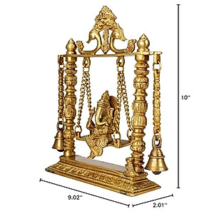 Brass Ganesh Jhula Hanging Bells with Chain & Kirtimukha Idol Ganesha Swing Statue