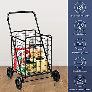 Goplus Shopping Carts for Groceries, Heavy Duty Folding Shopping Cart with Wheels, Portable Collapsible Grocery Cart, Light Weight Foldable Utility Cart for Laundry