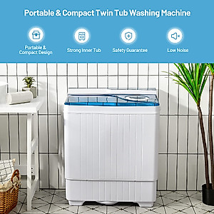Giantex Washing Machine Semi-automatic, Twin Tub Washer with Spin Dryer, 26lbs Capacity, Built-in Drain Pump, Portable Laundry Washer, Compact Washing Machine for Apartment, Dorm and RV (White+Blue)
