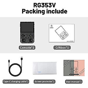 RG353V Retro Handheld Games Console 3.5" IPS Screen Android Linux Dual System RK3566 64 bit WiFi Bluetooth Video Player Pre-Installed 4452 Games Supports Wired Handle (DXR-RG353V-Black T)
