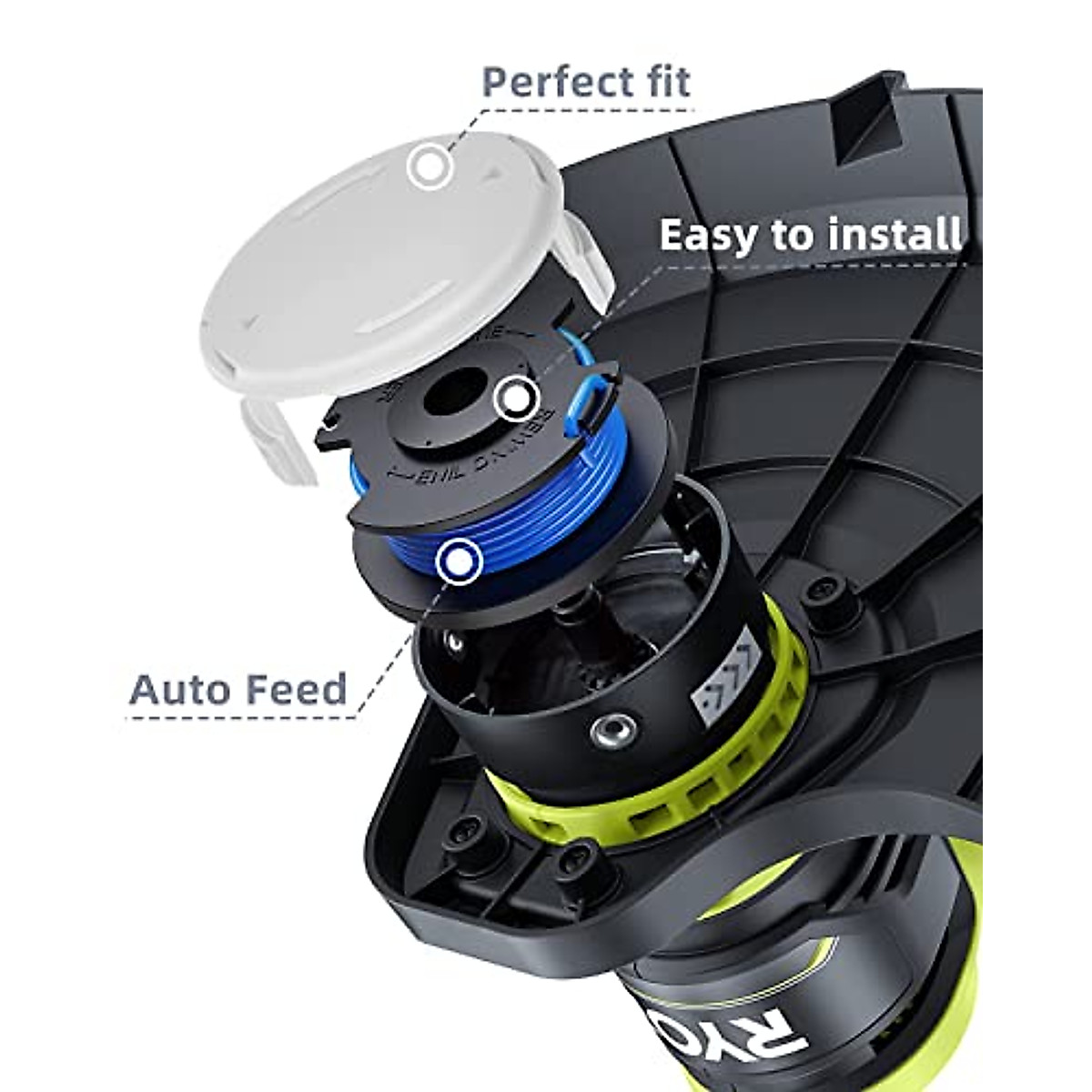 Eventronic String Trimmer Line Compatible with Ryobi One+ AC14RL3A,66 FT/0.065-Inch Autofeed Spools,Trimmer Spool Compatible with Ryobi Weed Wacker 18V,24V,40V Cordless Trimmers (6Spools+1Cap)