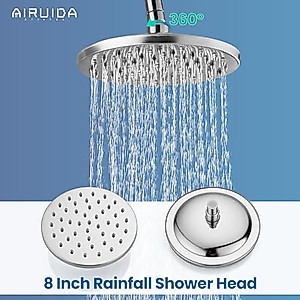 Airuida Shower Fixture, Brass Exposed Pipe Shower System, Chrome Polish 8 Inch Rainfall Shower Head Single handle with Dual Functions Shower Faucet Combo Unit Set