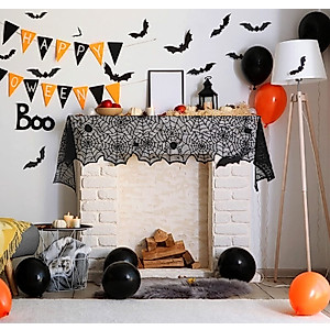 Korlon Halloween Tablecloth, 2 Pcs Halloween Decorations Indoor Spider Web Table Cloth, 54”x 72” Rectangular & 42” Round Black Lace Tablecloth Cover for Halloween Home Party Kitchen Table Decor