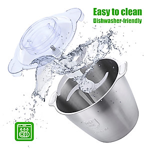 Qinkada Meat Grinder with 2 Stainless Steel Bowls, 500W Electric Food Processors, 3 Speed, 4 Bi-Level Bladesand Spatula for Baby Food, Meat, Onion, Vegetables, Fruits