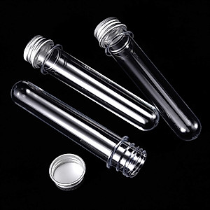KOHAND 50 PCS 140 x 25mm Clear Test Tubes with Screw Caps, 40ml Plastic Test Tube with Aluminum Covers for Sample Christmas Candy Bath Salt Science Party Favors