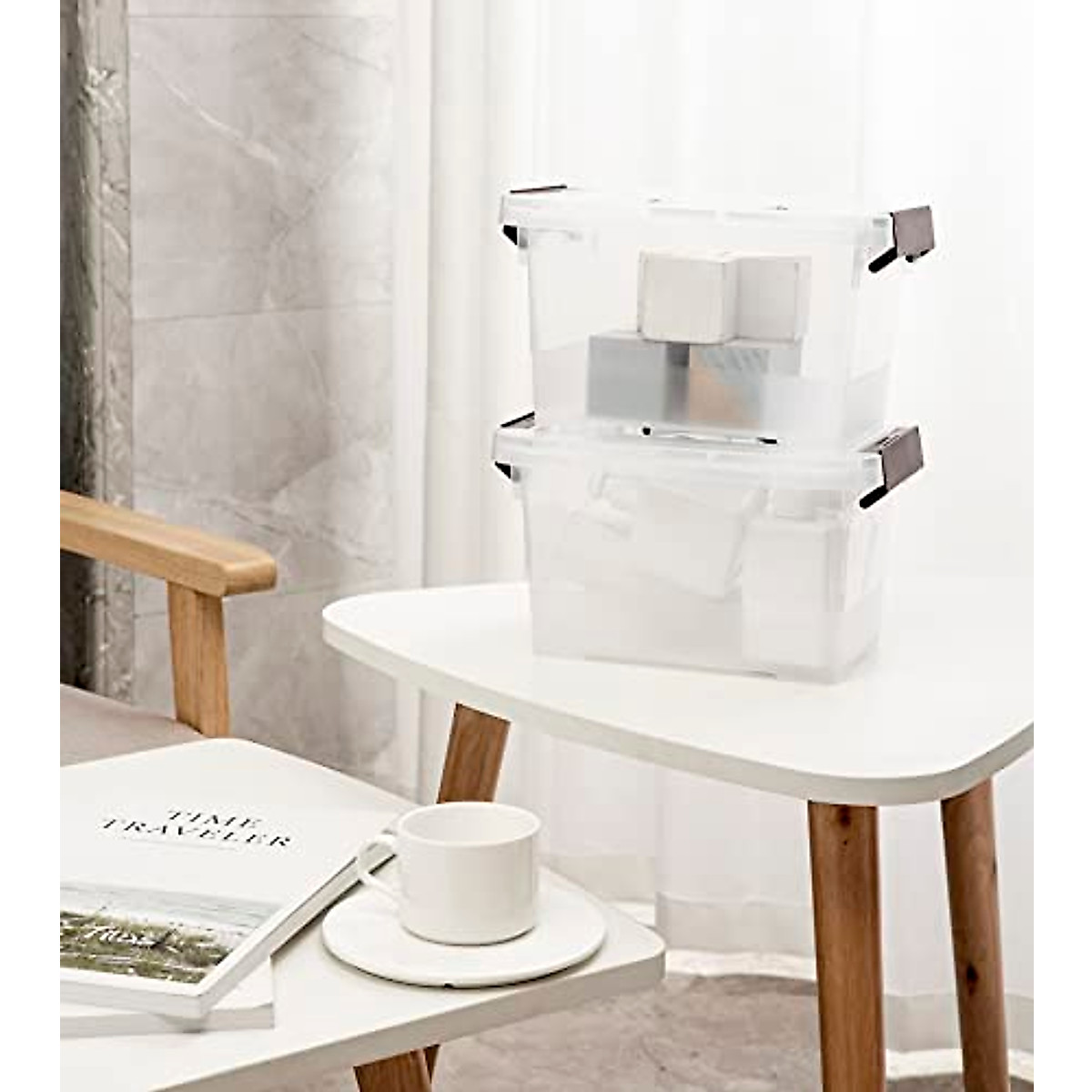 YYXB 8 Pack Plastic Storage Latch Bins, 4.5 Quart Clear Plastic Handle Box with Lids and Handle, Multi-Purpose, 4 Litre