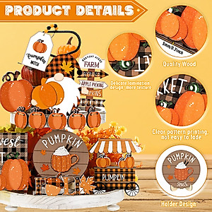 16 Pcs Fall Tiered Tray Decor Set Thanksgiving Pumpkin Wooden Sign Gnomes Truck Farmhouse Rustic Tray Decoration for Fall Thanksgiving Home Table Kitchen, Trays Are Not Included